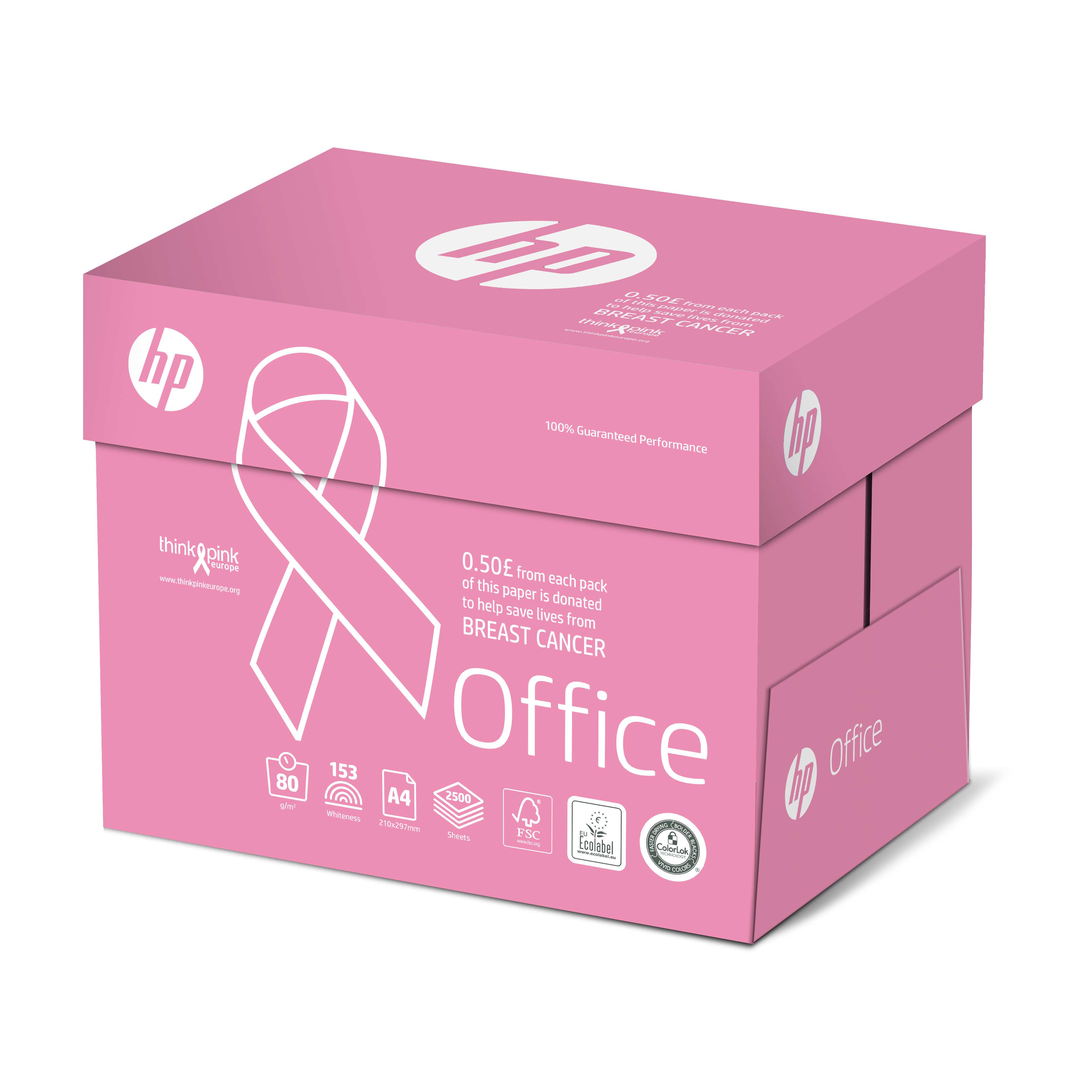 HP Office Pink Ream (210x297) 80gsm White Paper | Pack of 500